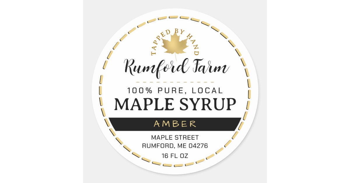 Dotted Border Gold Leaf Traditional Maple Syrup Classic Round Sticker ...