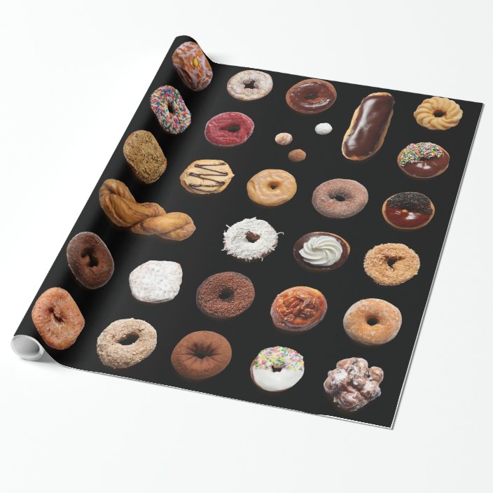 Dotty Donuts wrapping paper (on black) | Zazzle.com