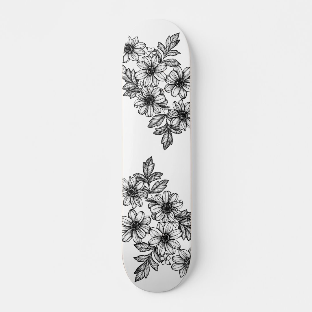 Dotwork Flower Skateboard | Zazzle