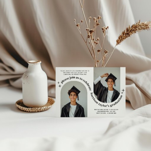 Double Arch Photo Boy Graduation Invitation | Zazzle