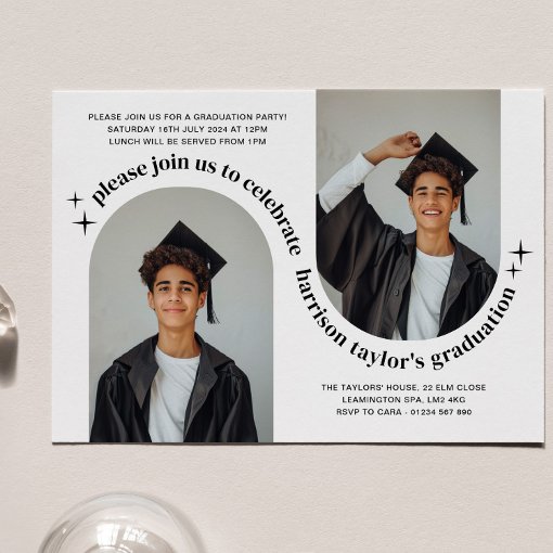 Double Arch Photo Boy Graduation Invitation | Zazzle