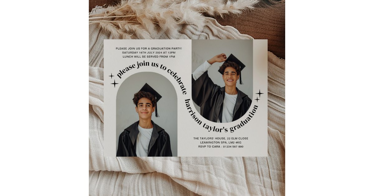 Double Arch Photo Boy Graduation Invitation | Zazzle