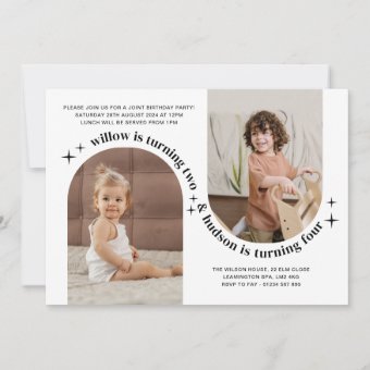 Double Arch Photo Joint Birthday Invitation | Zazzle