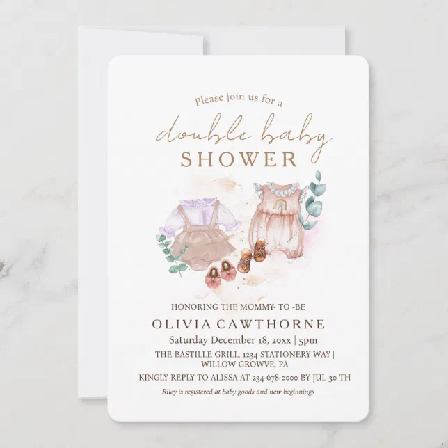 Double Baby Shower Cute Girls Baby Shower Invitation | Zazzle