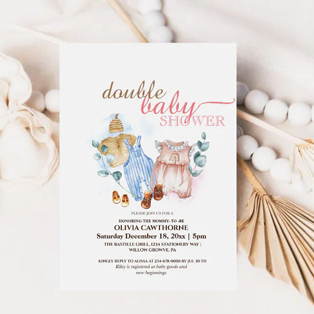 Double Baby Shower Cute Modern Baby Shower Invitation | Zazzle