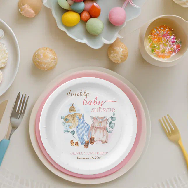 Double Baby Shower Watercolor Pink Blue Paper Plates | Zazzle