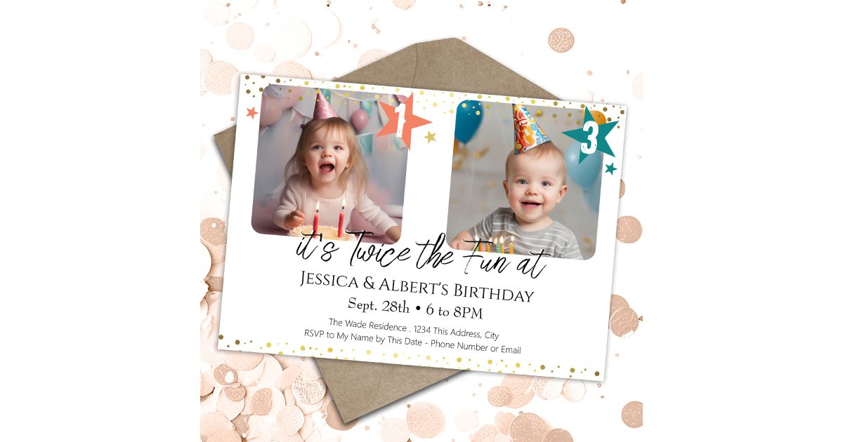 Double Birthday Kids Photo Invitation | Zazzle