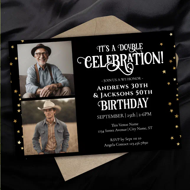 Double Birthday Party Star Confetti Photo Invitation | Zazzle