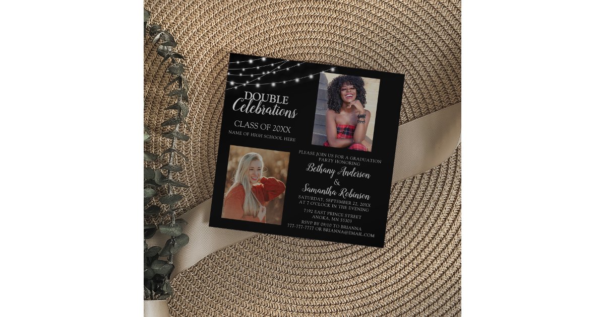 Double Celebration 2 Photo Graduation Invitation | Zazzle