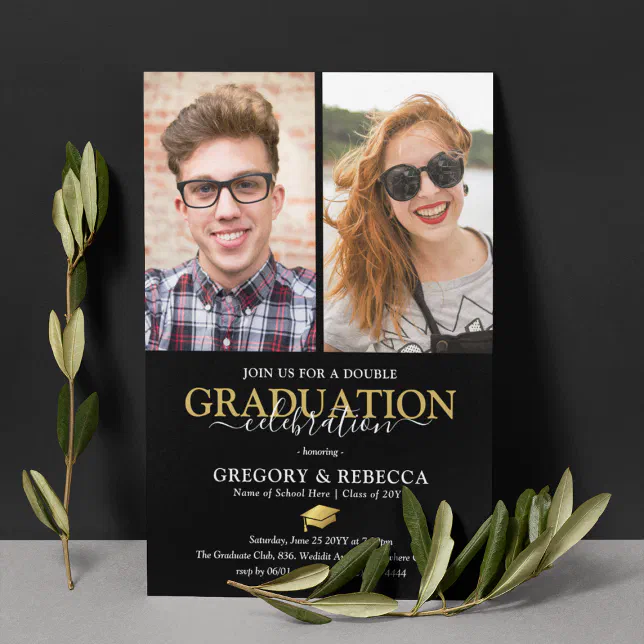 Double Celebration Graduation Party Graduate Photo Invitation | Zazzle