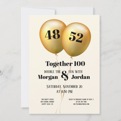 Double Celebration Joint Birthday Gold and Black Invitation | Zazzle