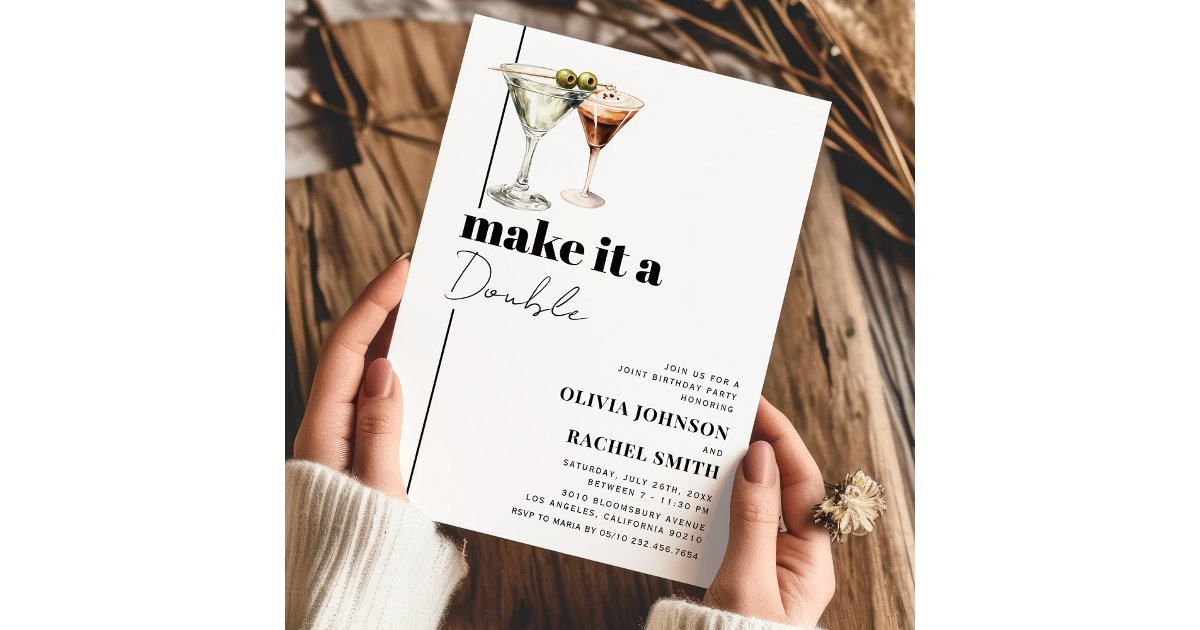 Double Celebration Martini Joint Birthday Party Invitation | Zazzle