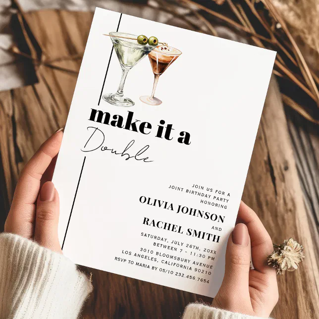 Double Celebration Martini Joint Birthday Party Invitation | Zazzle
