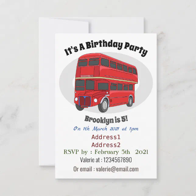 Double-decker bus cartoon illustration invitation | Zazzle