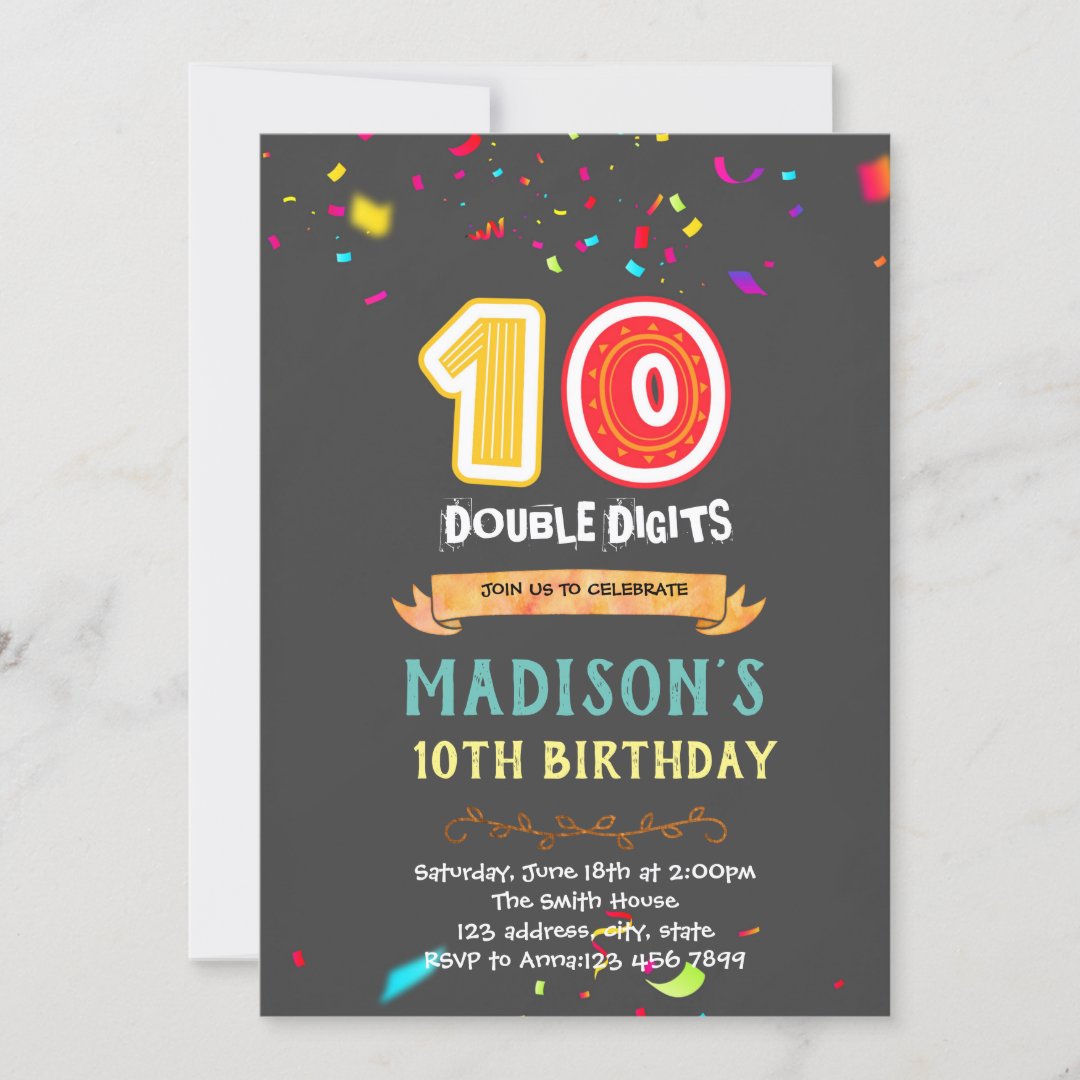 Double digits 10th birthday invitation | Zazzle