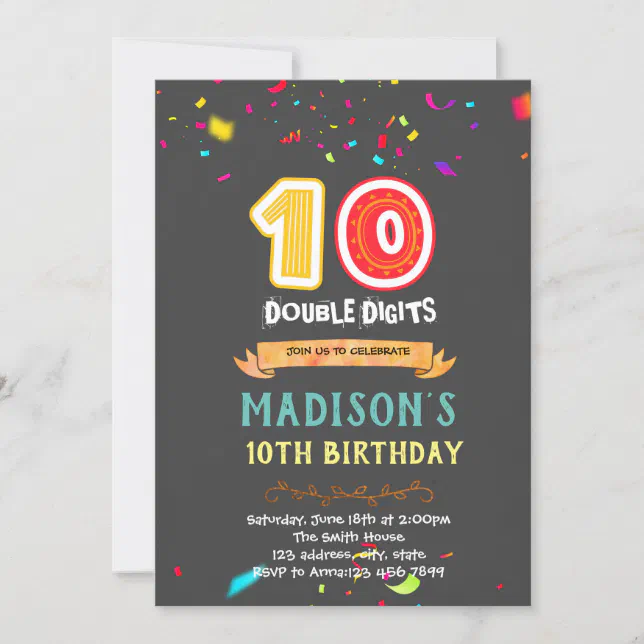 Double digits 10th birthday invitation | Zazzle