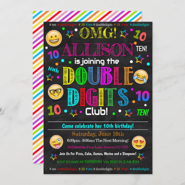 Double Digits Club Party Birthday Invitation | Zazzle