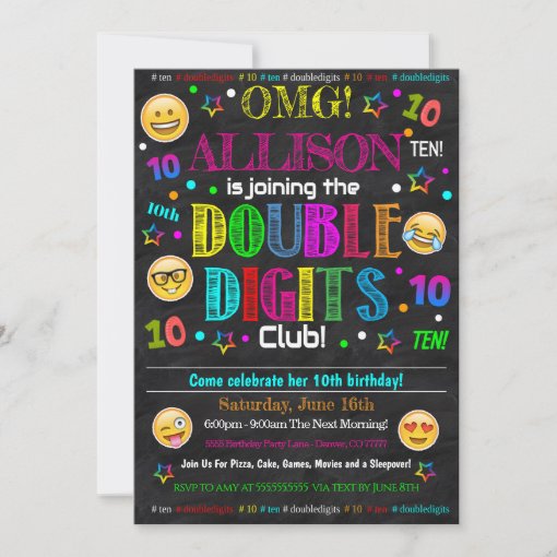 Double Digits Club Party Birthday Invitation | Zazzle