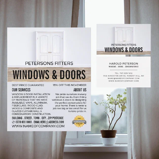 Double Doors, Window & Door Fitter Company Business Card | Zazzle