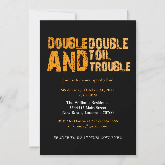 Double Double Toil & Trouble | Halloween Party Invitation | Zazzle