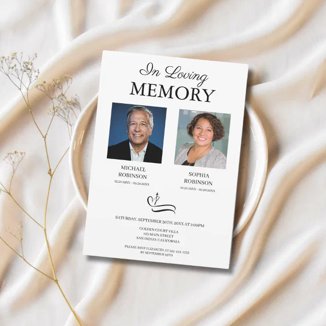 Double Funeral Memorial Photo Invitation | Zazzle