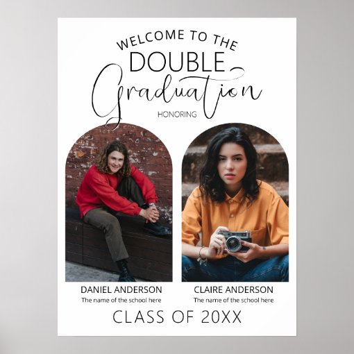 Double Graduate Arched Photo Graduation Welcome Poster | Zazzle