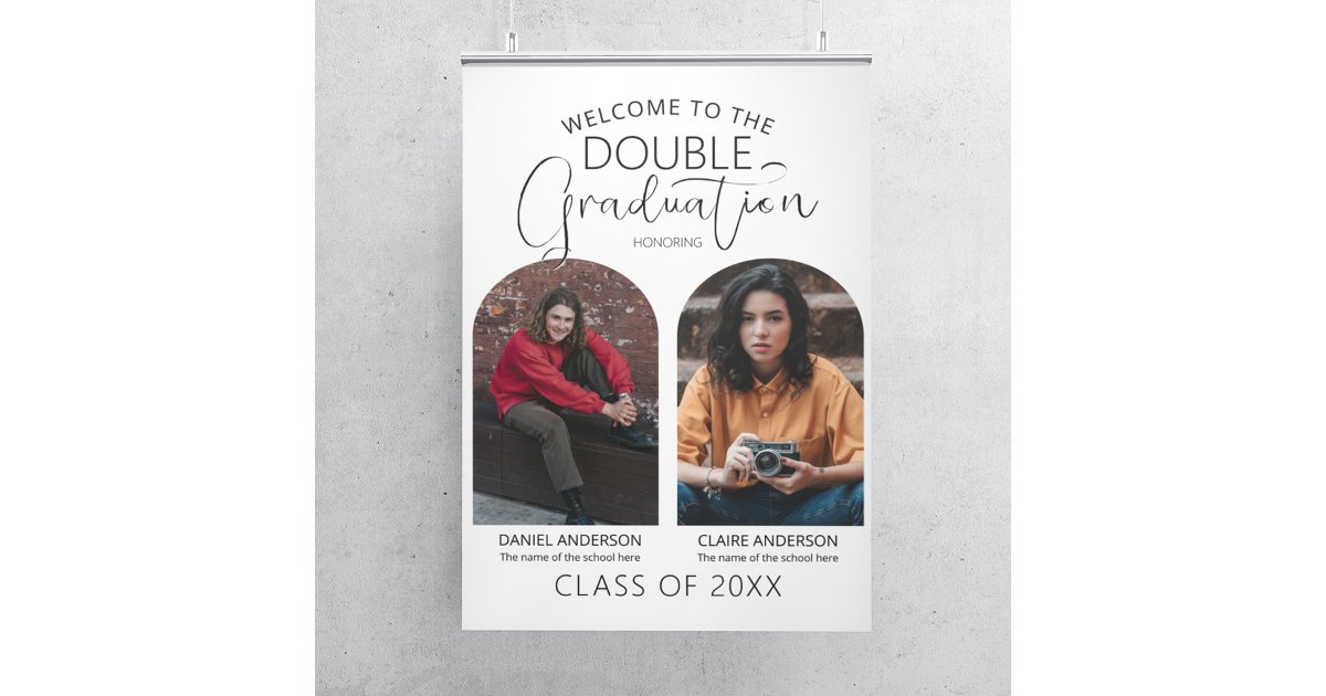 Double Graduate Arched Photo Graduation Welcome Poster | Zazzle