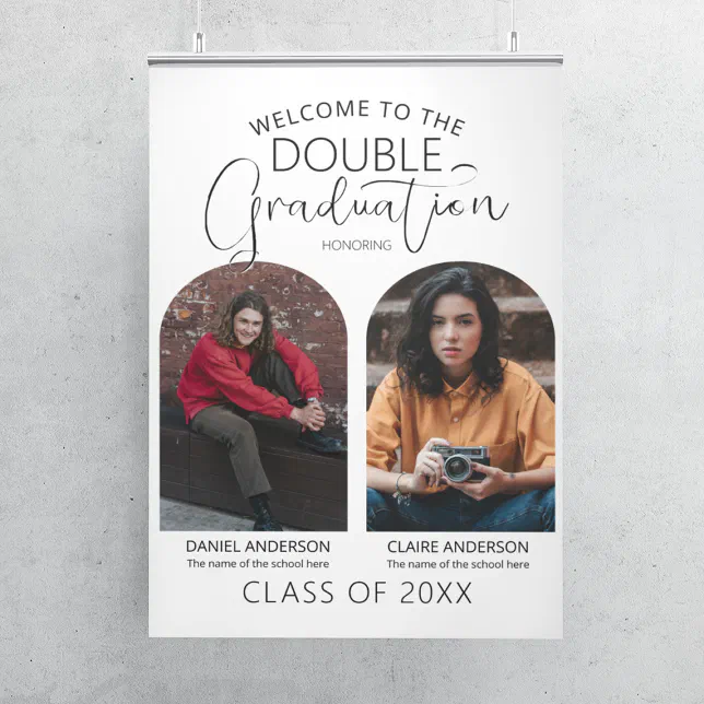 Double Graduate Arched Photo Graduation Welcome Poster | Zazzle