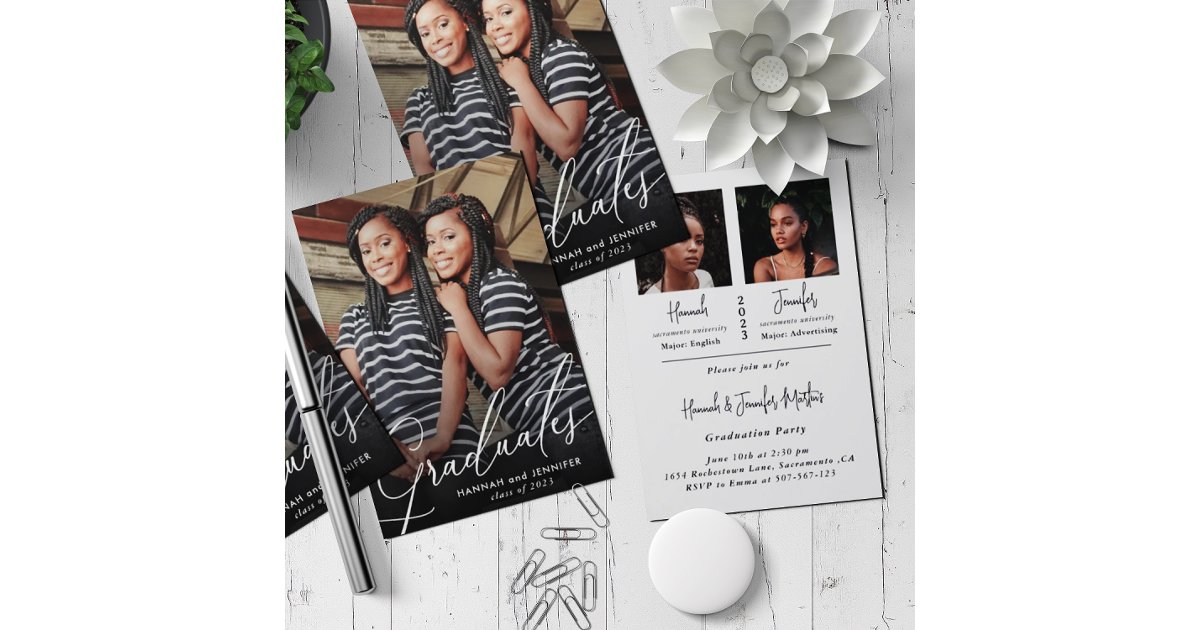 Double Graduates Two Graduates Party Invitation | Zazzle