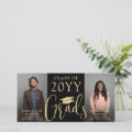 Double Graduation 2 Grads Black & Gold Joint Photo Announcement | Zazzle