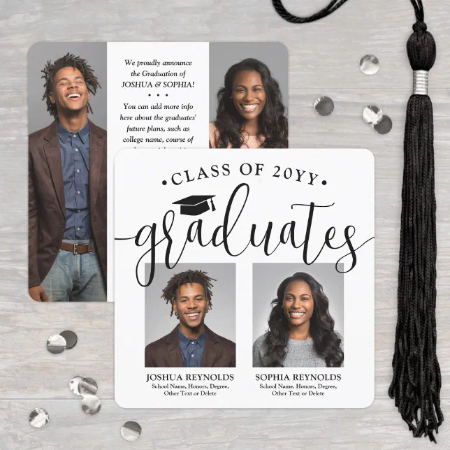 Double Graduation 2 Graduates and 4 Photos Joint Announcement | Zazzle