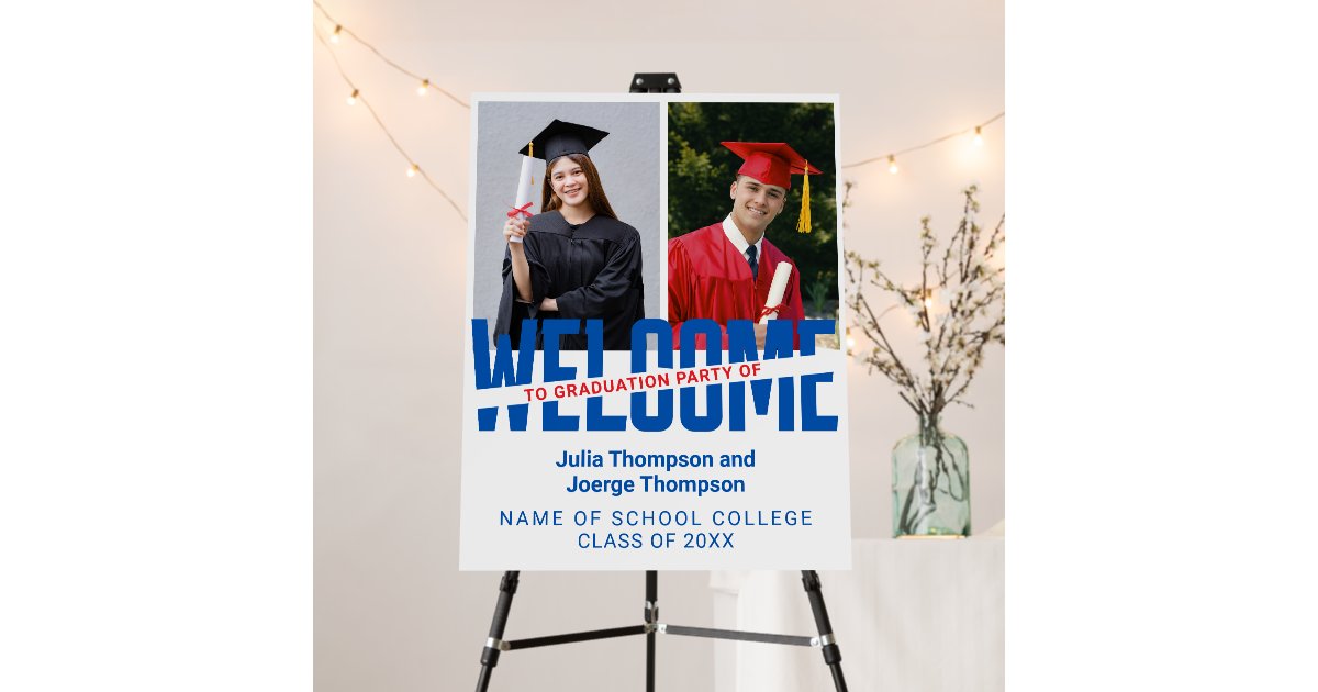 Double Graduation 2 Photos Joint Party Welcome Foam Board | Zazzle