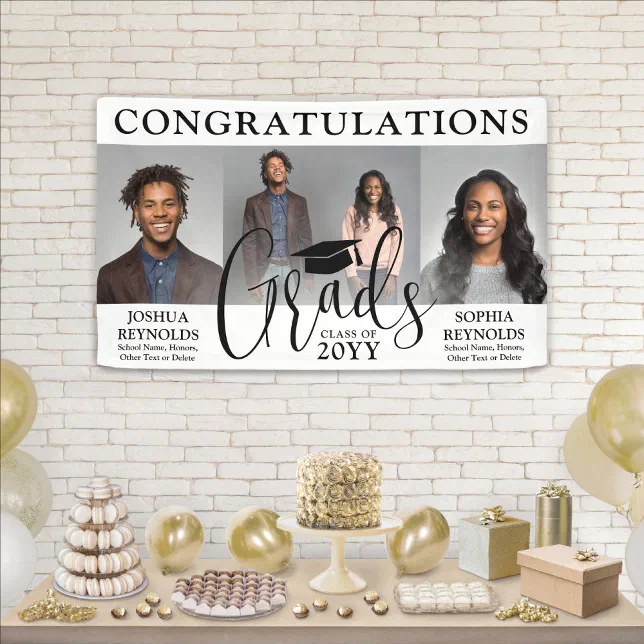 Double Graduation 3 Photo Collage Joint Party Banner | Zazzle