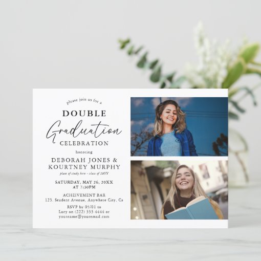 Double Graduation Celebration Graduate Photo Invitation | Zazzle