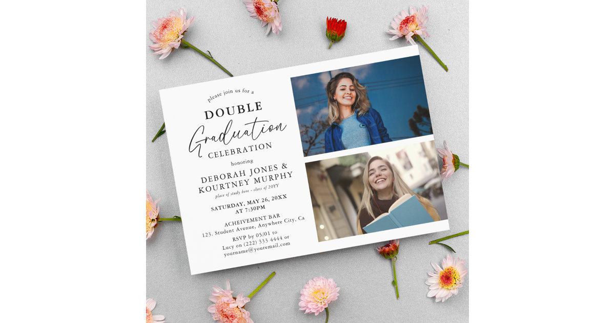 Double Graduation Celebration Graduate Photo Invitation | Zazzle