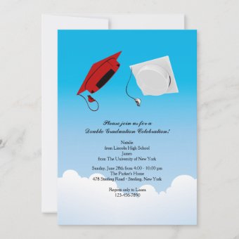 Double Graduation Hat Toss 3 Vertical Invitation | Zazzle