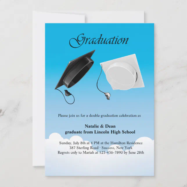 Double Graduation Hat Toss Invitation | Zazzle