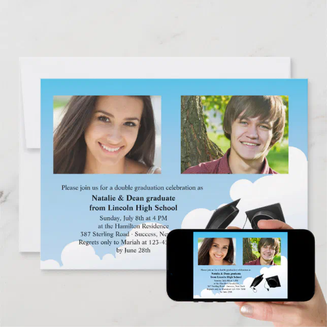 Double Graduation Hat Toss Photo Invitation | Zazzle