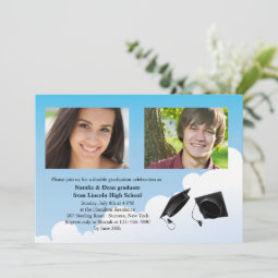 Double Graduation Hat Toss Photo Invitation | Zazzle