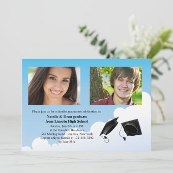 Double Graduation Hat Toss Photo Invitation | Zazzle