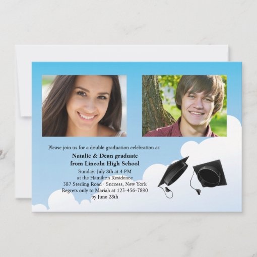 Double Graduation Hat Toss Photo Invitation | Zazzle