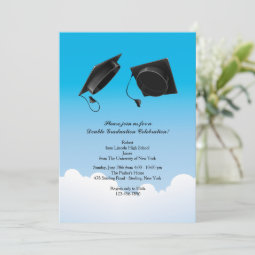Double Graduation Hat Toss Vertical Black Invitation | Zazzle