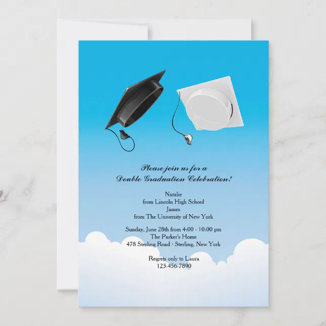 Double Graduation Hat Toss Vertical Invitation | Zazzle