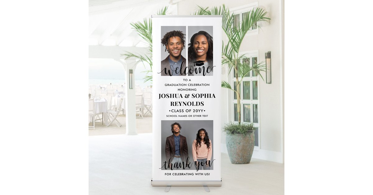 Double Graduation Modern Photo Joint Party Welcome Retractable Banner ...