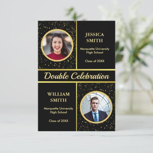 Double Graduation Party For Two Graduates 2 Photos Invitation | Zazzle