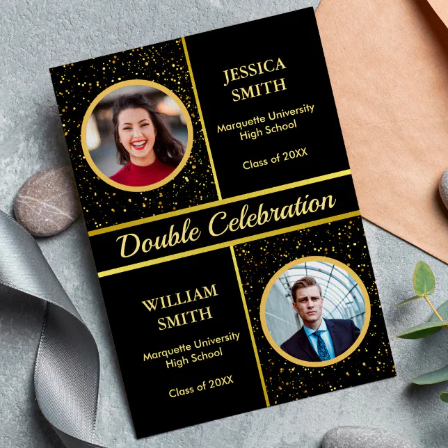 Double Graduation Party For Two Graduates 2 Photos Invitation | Zazzle