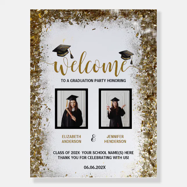 Double Graduation Party Welcome 2 photos graduates Foam Board | Zazzle