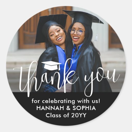 Double Graduation Photo Joint Party Thank You Classic Round Sticker ...