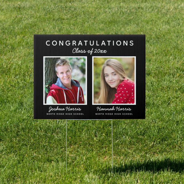 Double Graduation Two Graduates Black and White Sign | Zazzle