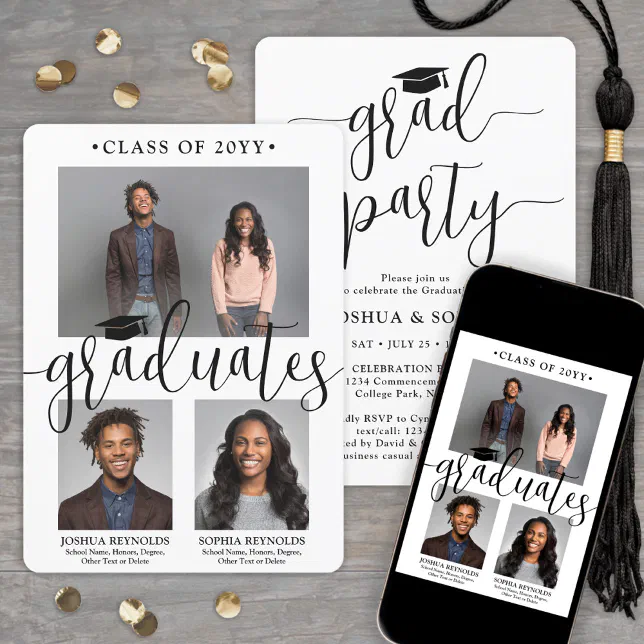 Double Graduation Two Graduates Photos Joint Party Invitation | Zazzle